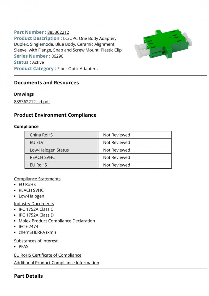 MOLEX 885362212 product drawing page 1