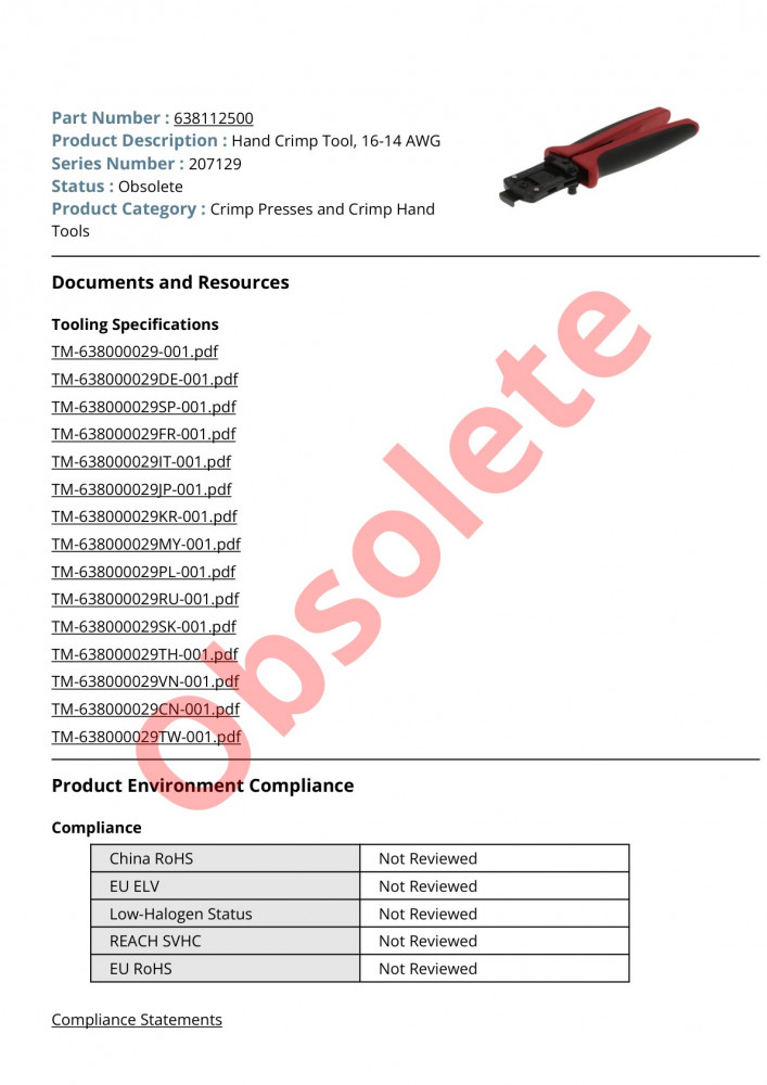 Tooling specification document image, page 1
