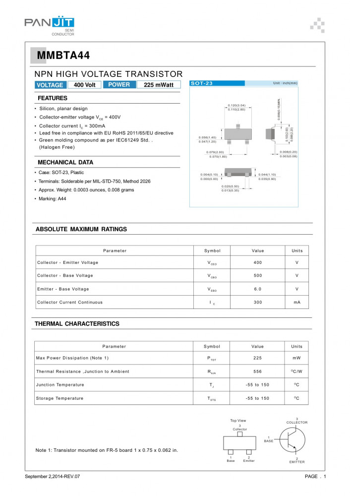 MMBTA44 datasheet page 1
