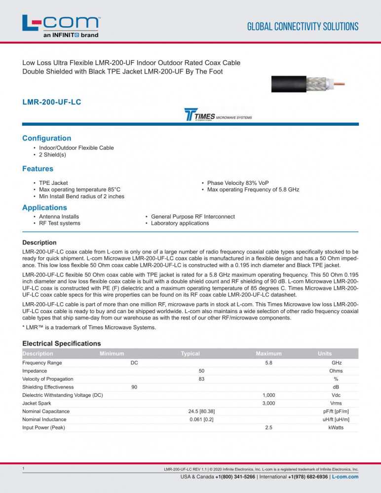 LMR-200-UF-LC datasheet page 1