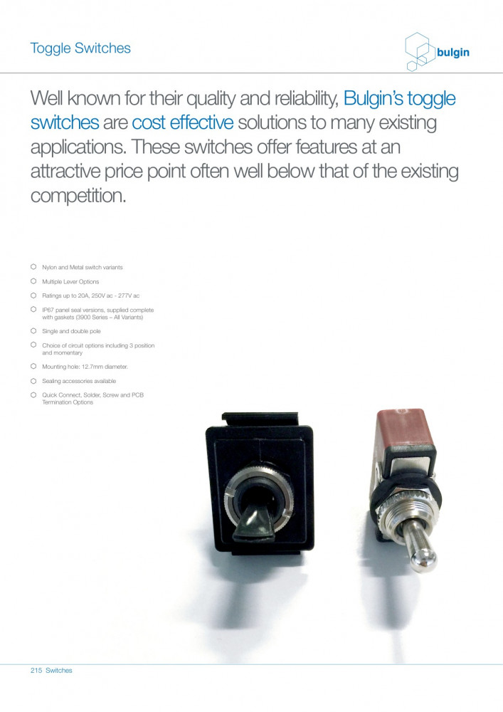 Bulgin toggle switch catalogue page 1