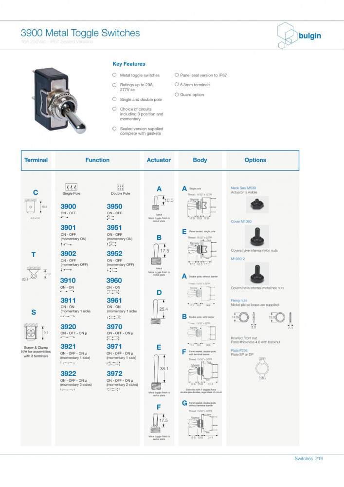 Bulgin toggle switch catalogue page 2
