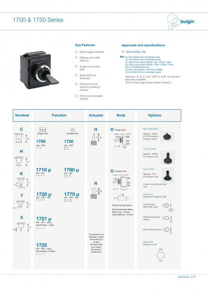Bulgin toggle switch catalogue page 4