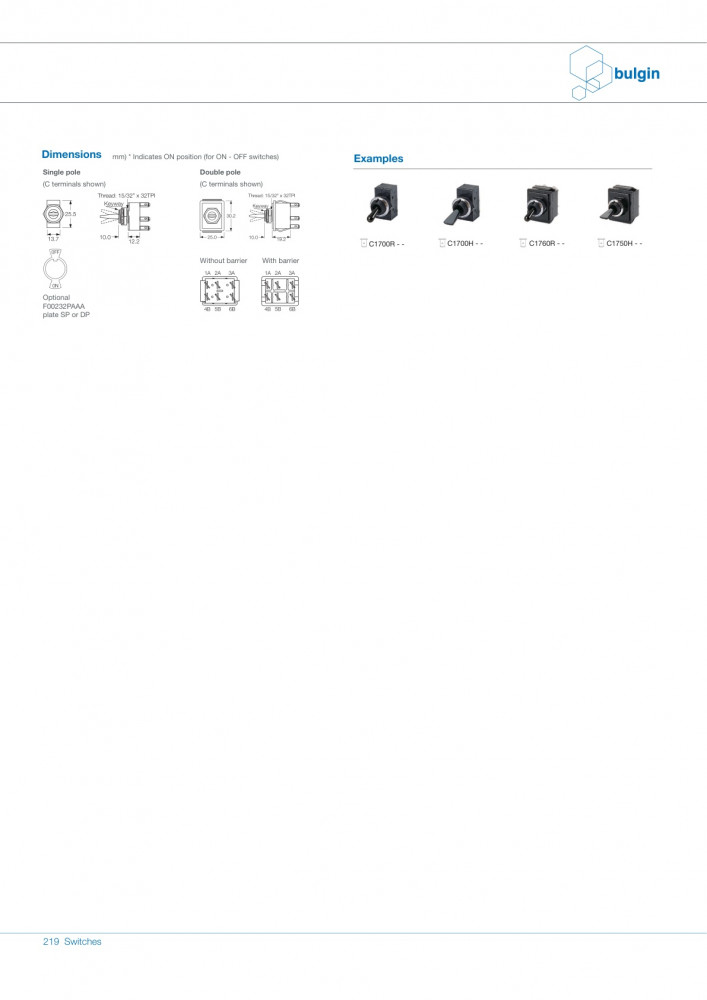 Bulgin toggle switch catalogue page 5