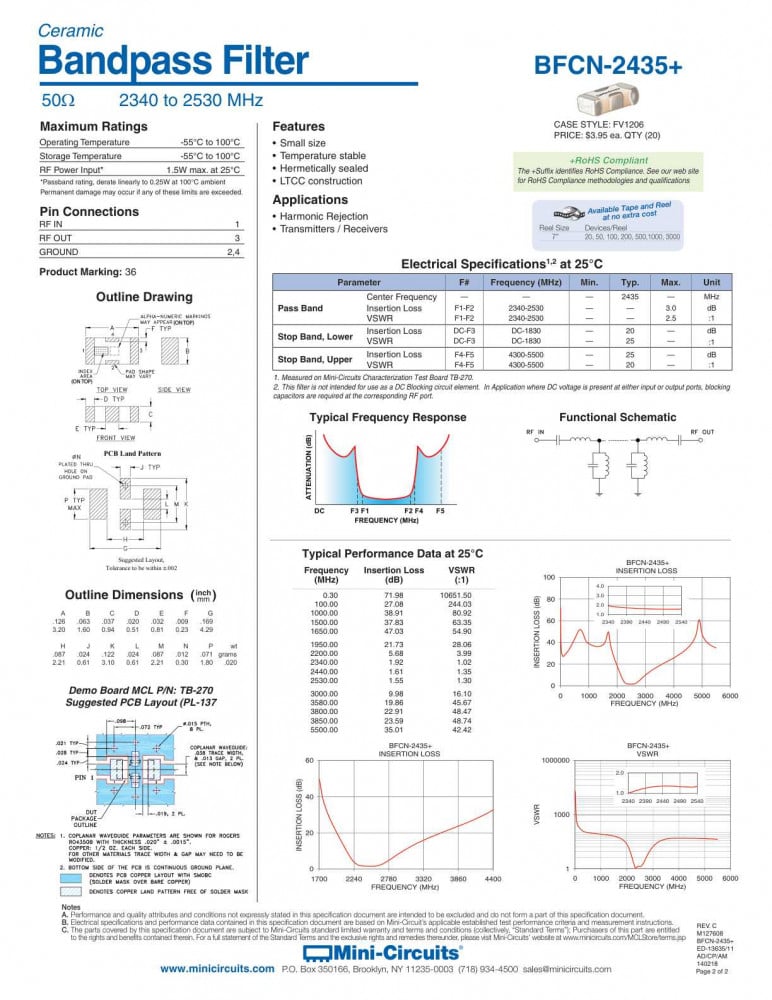 Mini-Circuits BFCN-2435+ technical document page 2