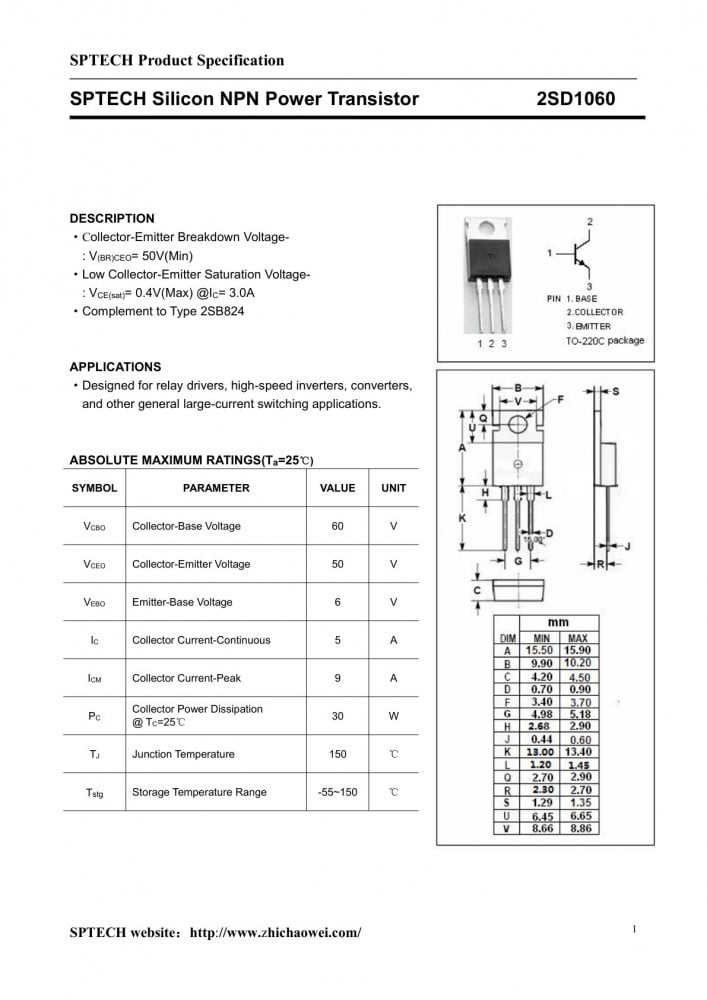 SPTECH 2SD1060 datasheet page 1