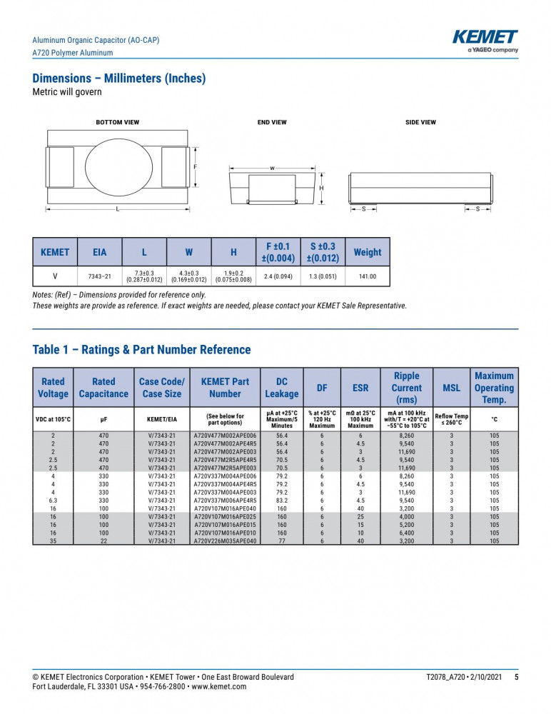 KEMET A720 technical document page 5