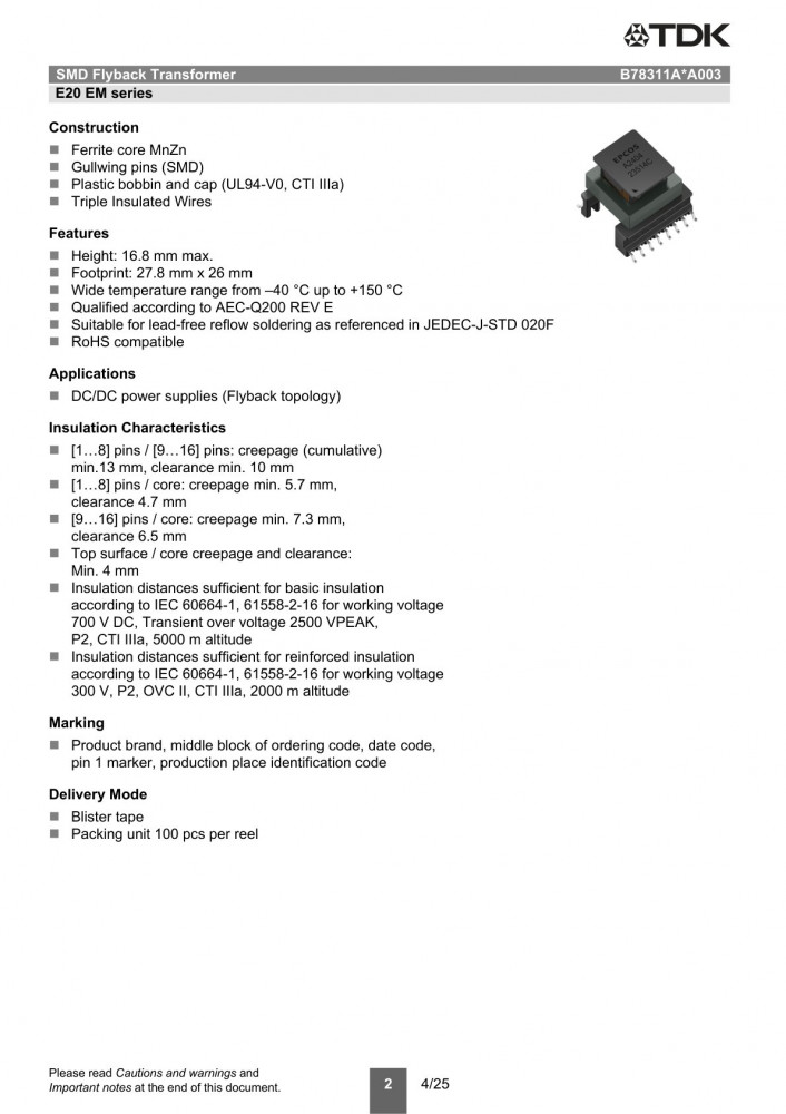 B78311A2404A003 datasheet page 2
