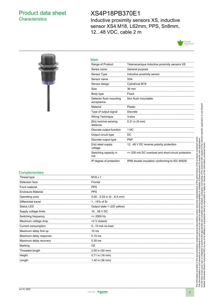 XS4P18PB370E1 technical document page 1