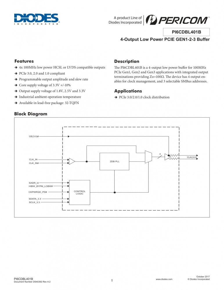 PI6CDBL401B datasheet page 1