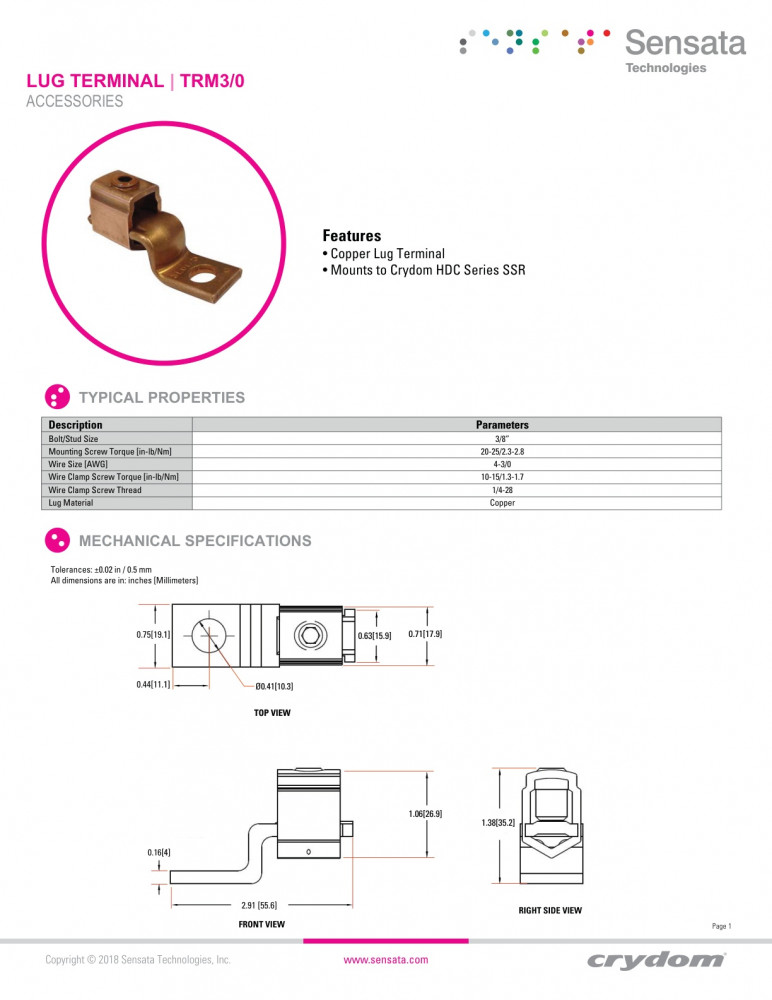 Sensata TRM3/0 technical document page 1