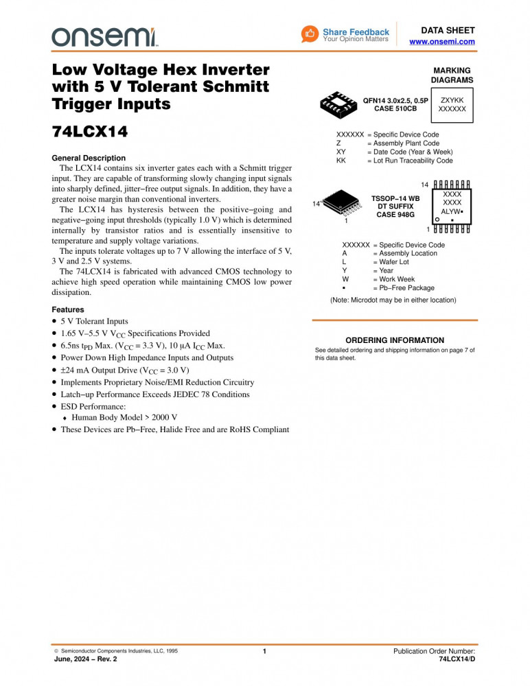 74LCX14 datasheet page 1