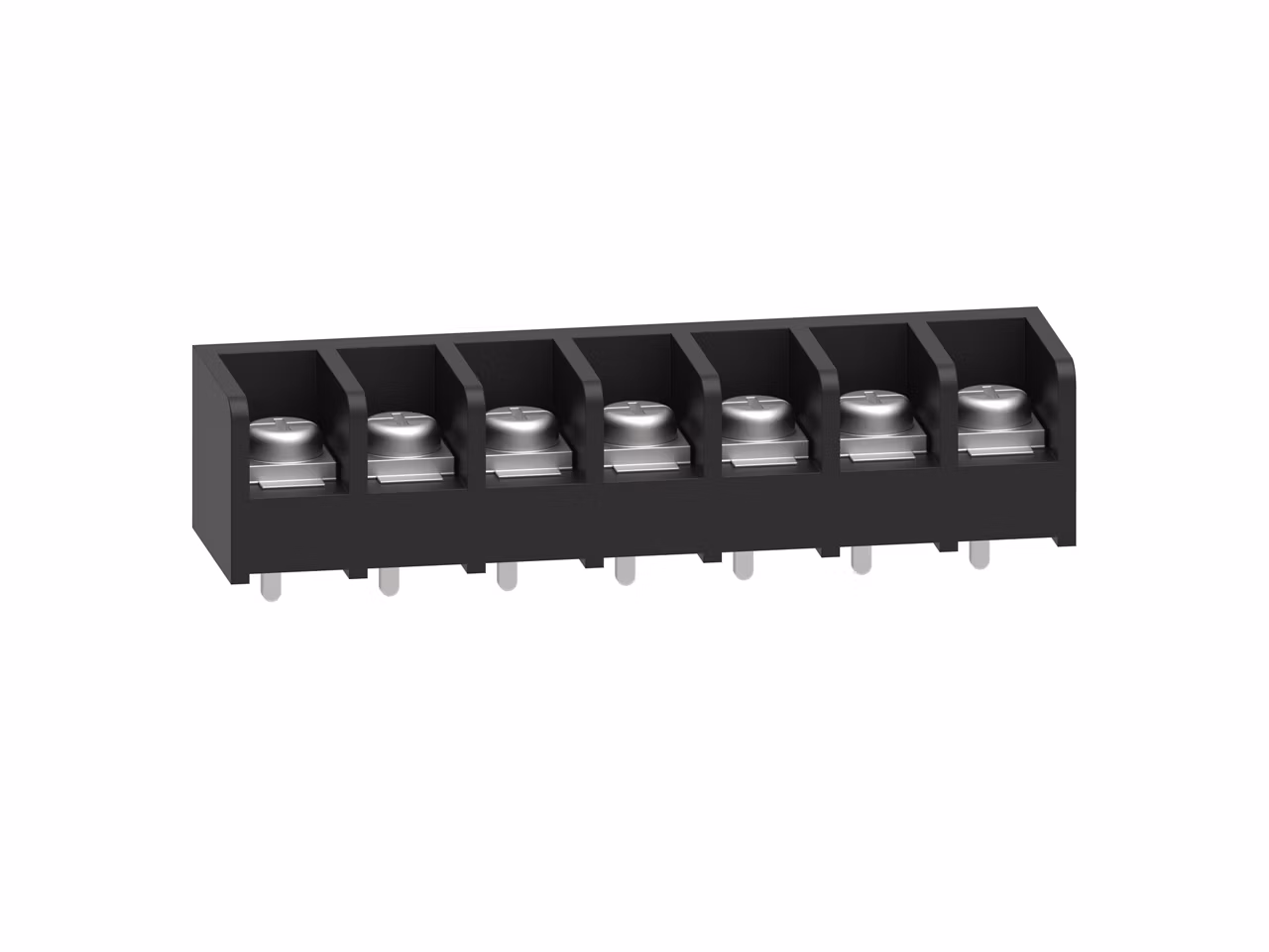 11.10mm Pitch, Dual Row, Dual-Barrier Terminal Strip, with Mounting Ends, Black, Steel Screws, 2 Circuits