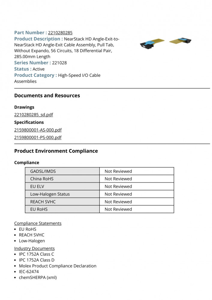 MOLEX 2210280285 technical document preview, page 1