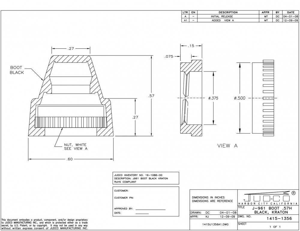 J-961 black Kraton boot drawing, revision A1