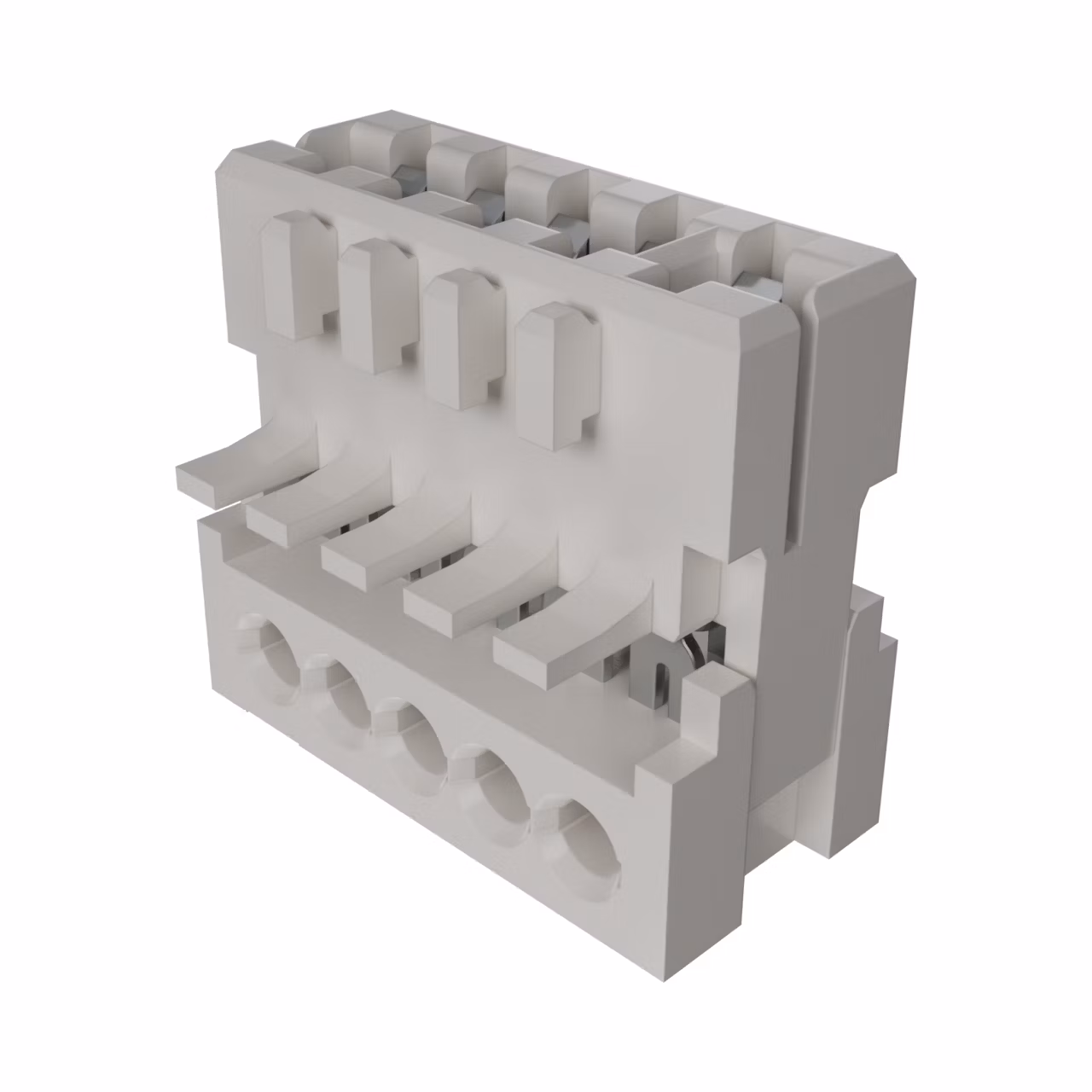 Appli-Mate RAST 2.5 IDT Housing, 2.50mm Pitch, Female, 5 Circuits, Beaded Terminal, Position Keys A & F Removed, Slotted Endwalls, Polarizing Rib Between Circuits 4 & 5 for sale