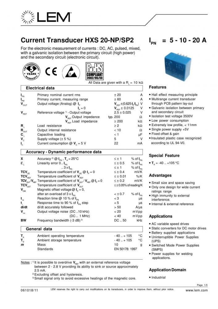 LEM HXS 20-NP/SP2 datasheet page 1