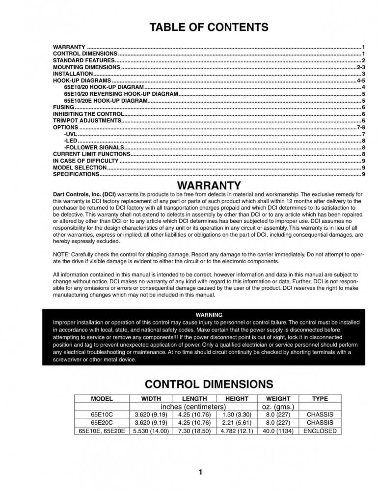 DART 65E Series manual page 2