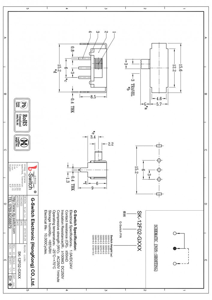 G-Switch SK-12F02-G030 technical drawing and specifications