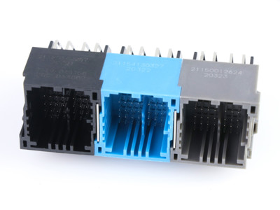 stAK50h 3 Bay Right-Angle Hybrid Header, 82 Circuits, Bay 1: 25 Circuits/Key 1/Green; Bay 2: 25 Circuits/Key 2/Gray; Bay 3: 32 Circuits/Key 1/Black; Tray