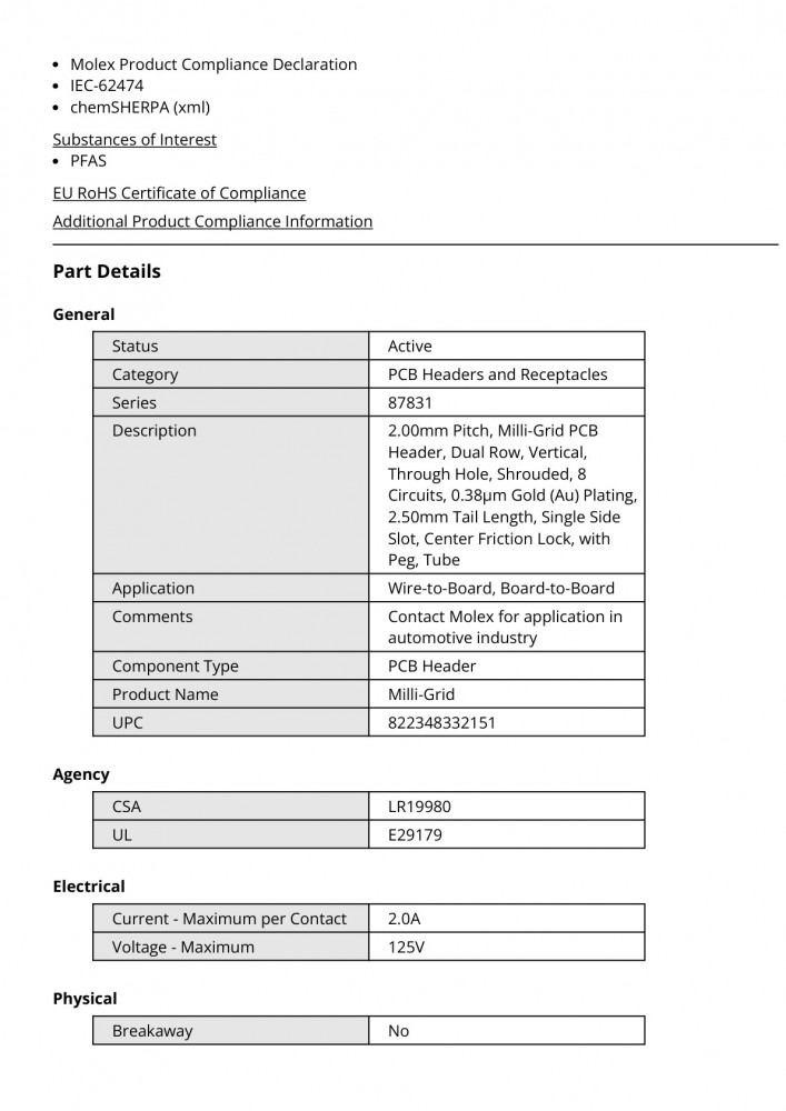 MOLEX 878310845 technical document preview, page 2