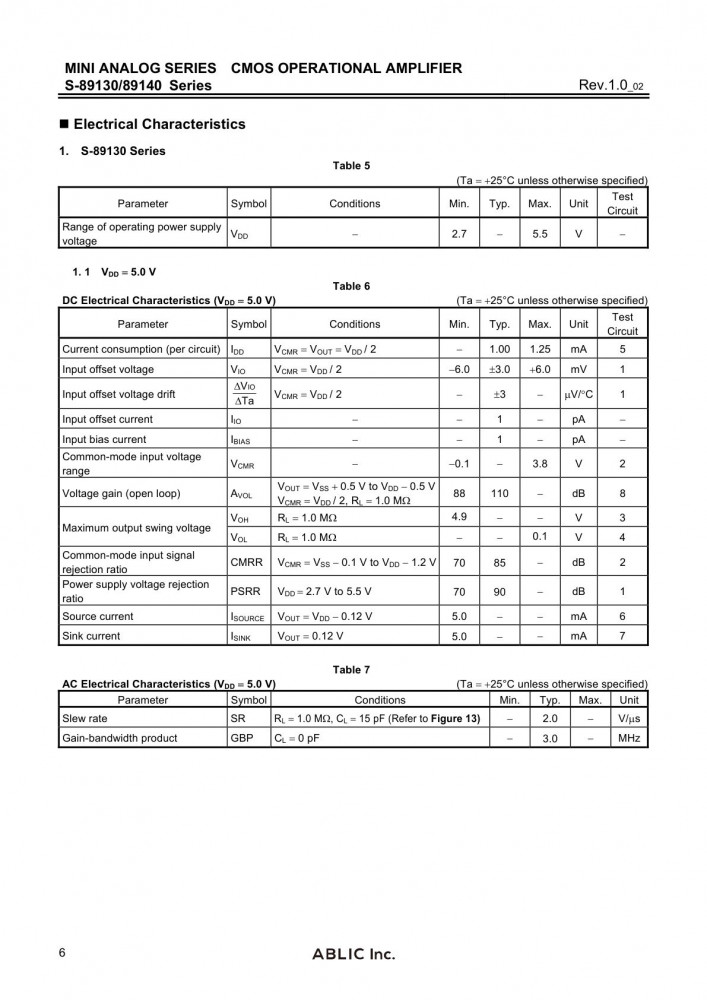 ABLIC S-89130 series datasheet page 6