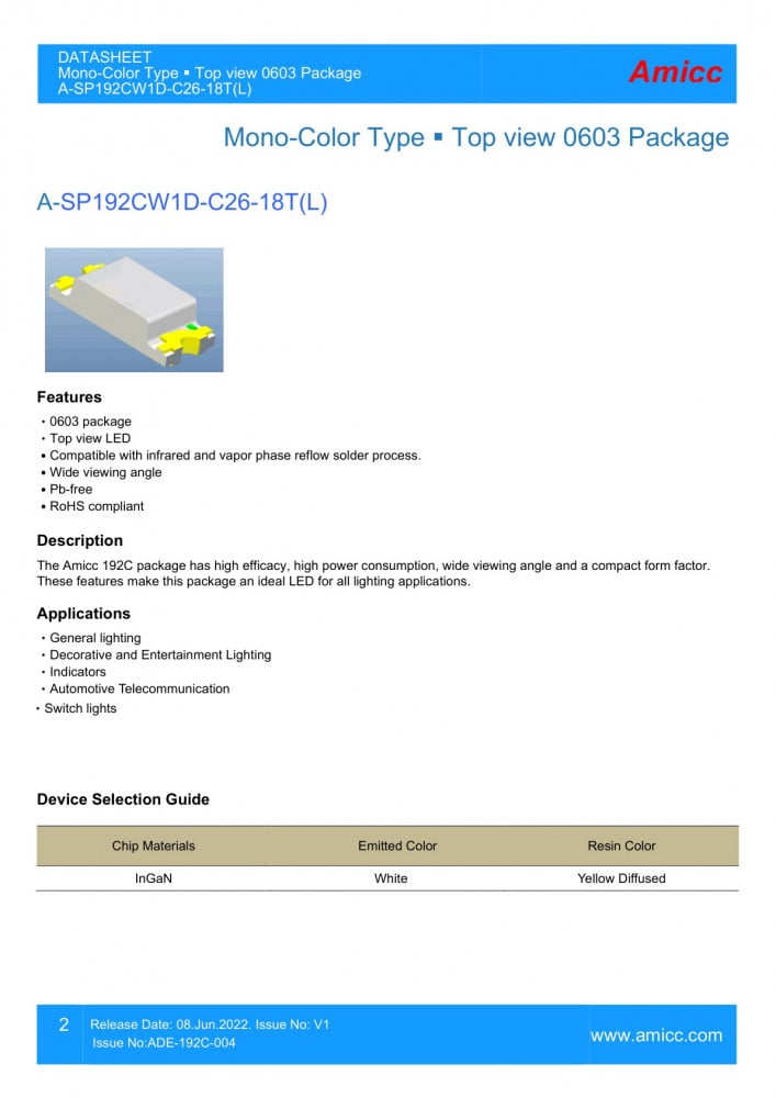 A-SP192CW1D-C26-18T(L) datasheet page 2