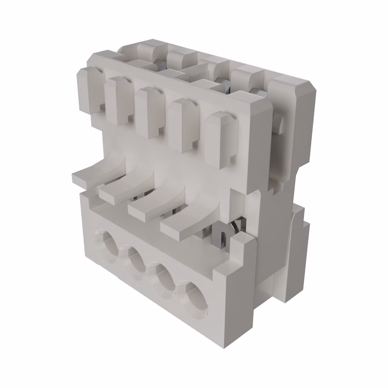 Appli-Mate RAST 2.5 IDT Housing, 2.50mm Pitch, Female, 4 Circuits, Beaded Terminal, All Position Keys, 1 Open and 1 Slotted Endwall, Polarizing Rib Between Circuits 2 & 3 for sale