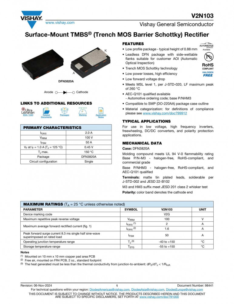 V2N103 datasheet page 1