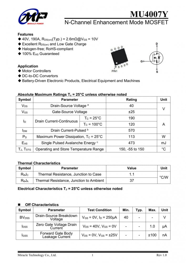 MU4007Y datasheet page 1