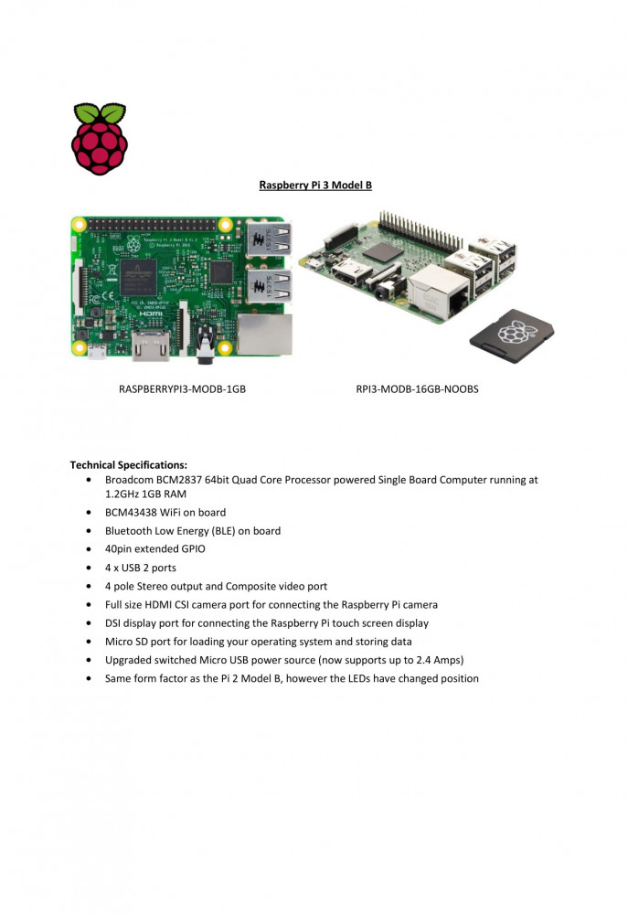 Raspberry Pi 3 Model B technical document preview