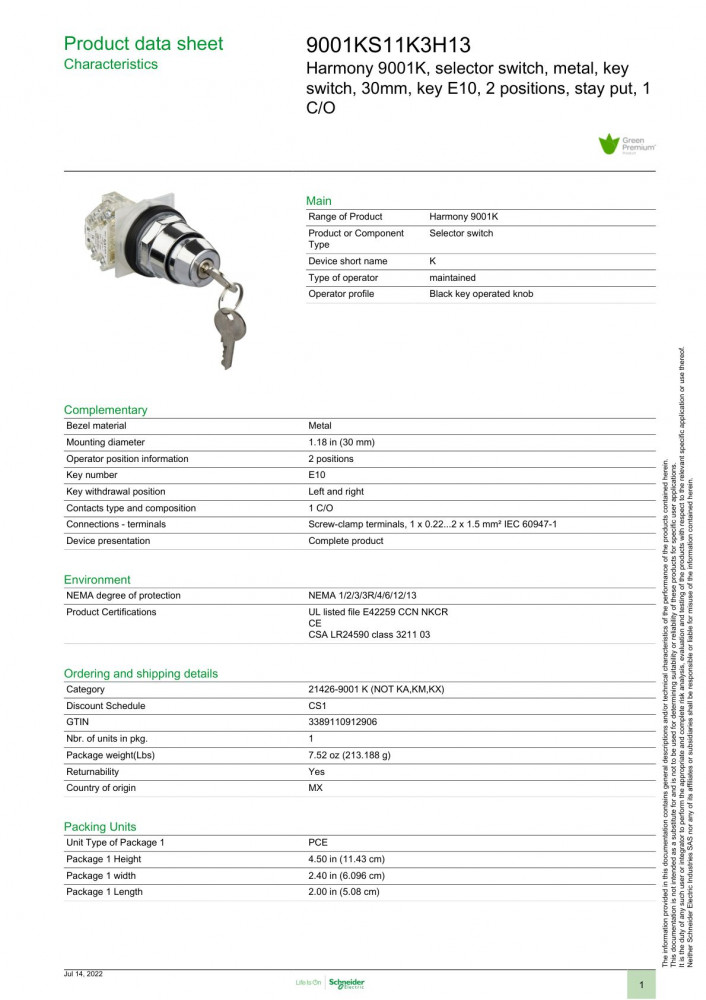 9001KS11K3H13 technical document page 1