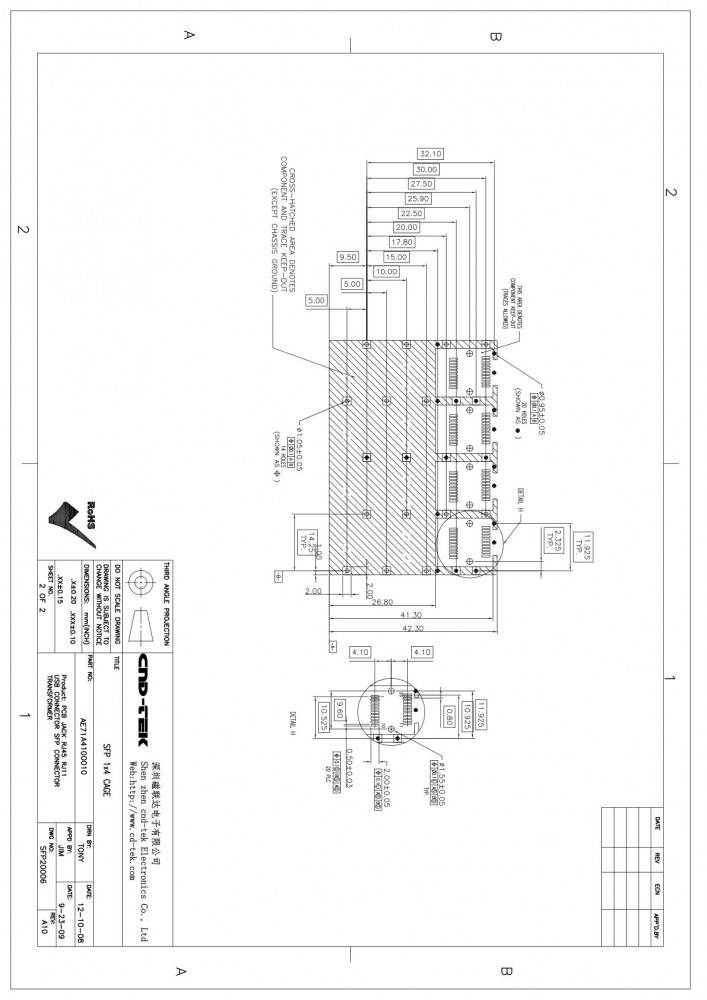 CND-tek AE71A4100010 SFP 1x4 cage drawing sheet 2