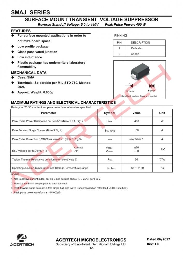 SMAJ series datasheet page 1