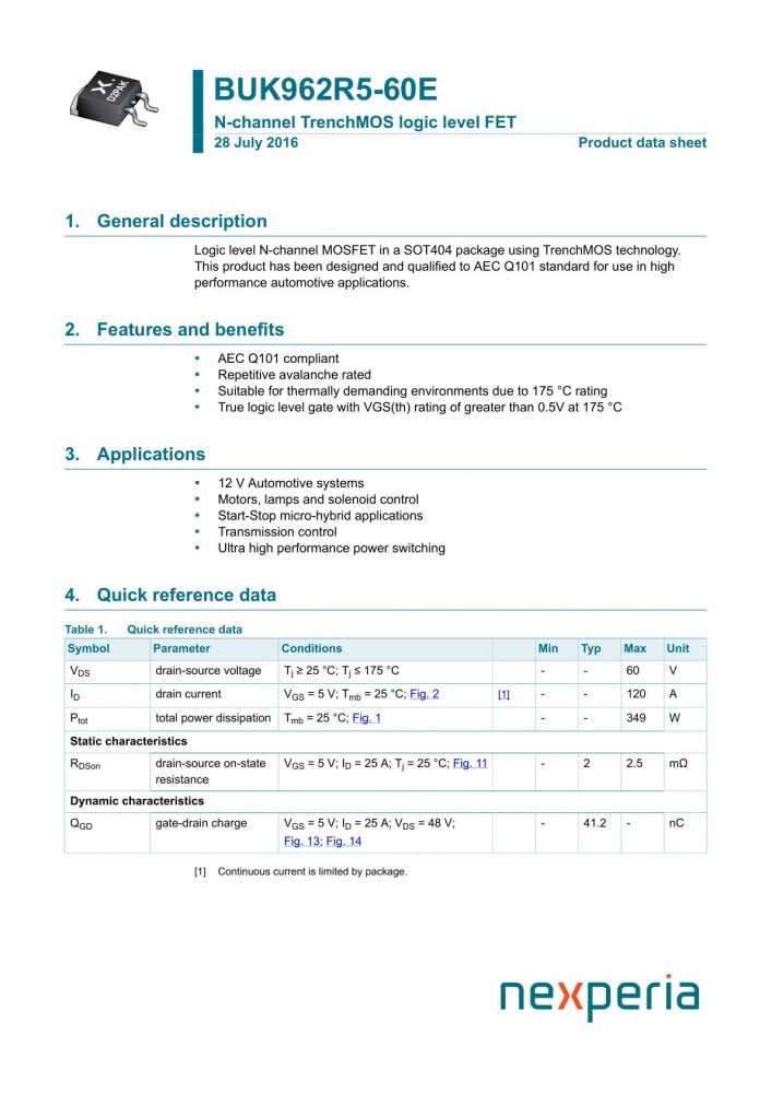 BUK962R5-60E datasheet page 1
