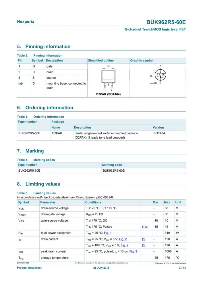BUK962R5-60E datasheet page 2