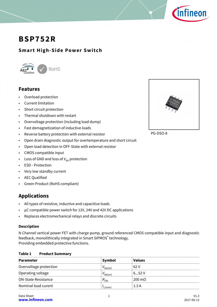 BSP752R datasheet page 1