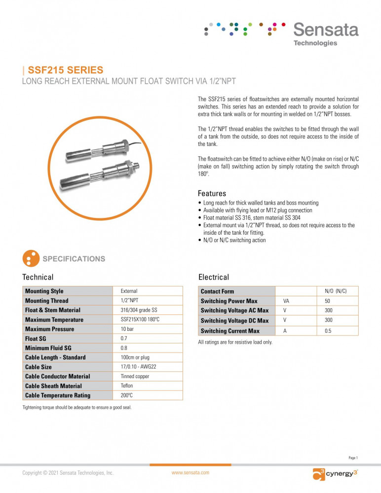 SSF215 series product information page