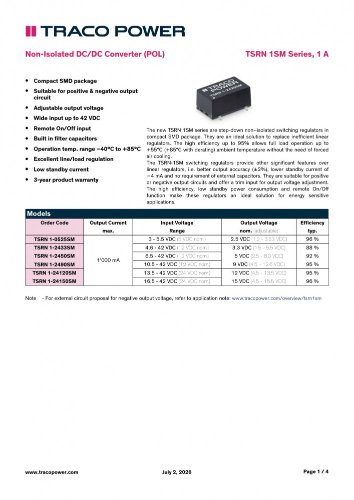 TSRN 1-0525SM technical document page 1