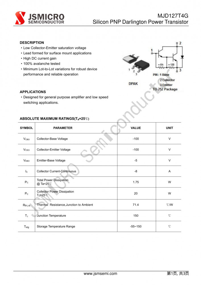 MJD127T4G-JSM datasheet page 1
