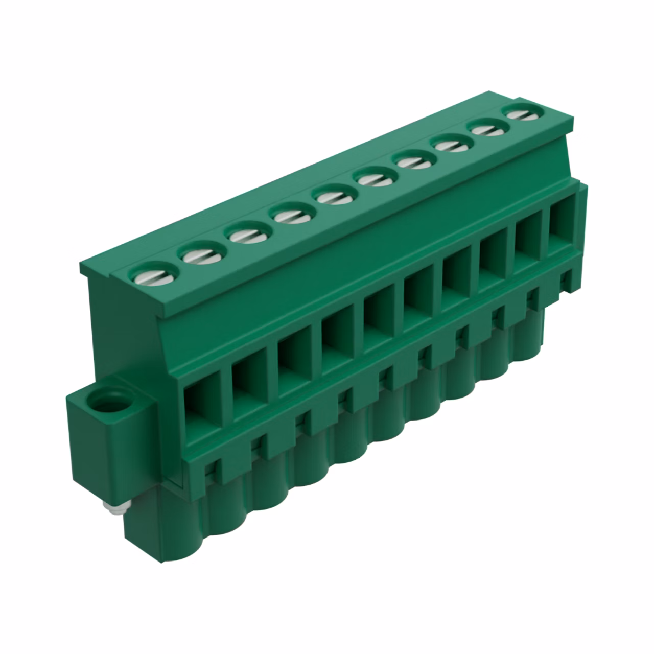 5.00mm Pitch Eurostyle Vertical Plug, with Retention Screws, Rear Wire Entry, Green Housing, Gold (Au) Plated, 10 Circuits for sale