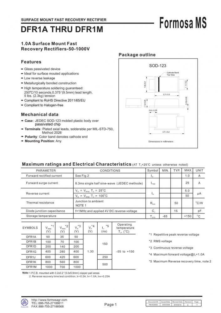 DFR1M datasheet page 1
