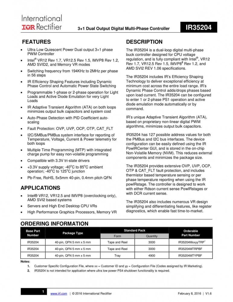 IR35204 datasheet page 1