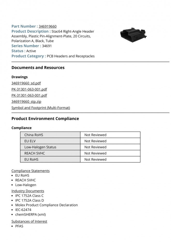 MOLEX 346919660 technical document page 1
