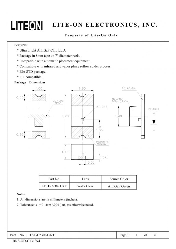 LTST-C230KGKT datasheet page 1