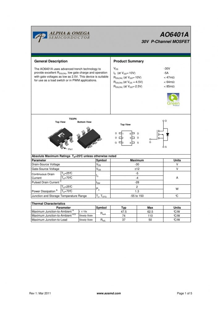 AO6401A datasheet page 1