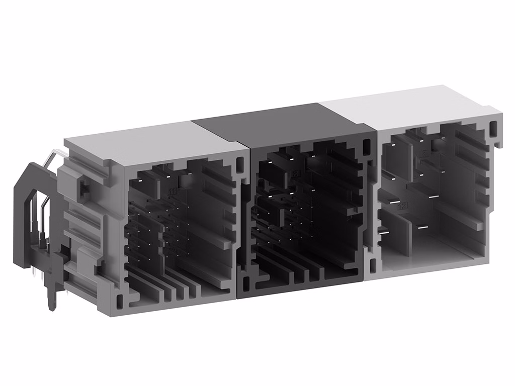 stAK50h 3 Bay Right-Angle Hybrid Header, 92 Circuits, Bay 1: 32 Circuits/Key 1/Black; Bay 2: 28 Circuits/Key 2/Green; Bay 3: 32 Circuits/Key 3/Dark Gray; Tube