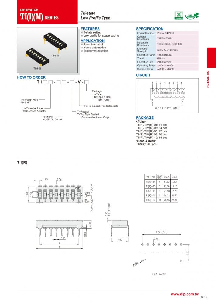 Diptronics TII-08-V technical document page 1