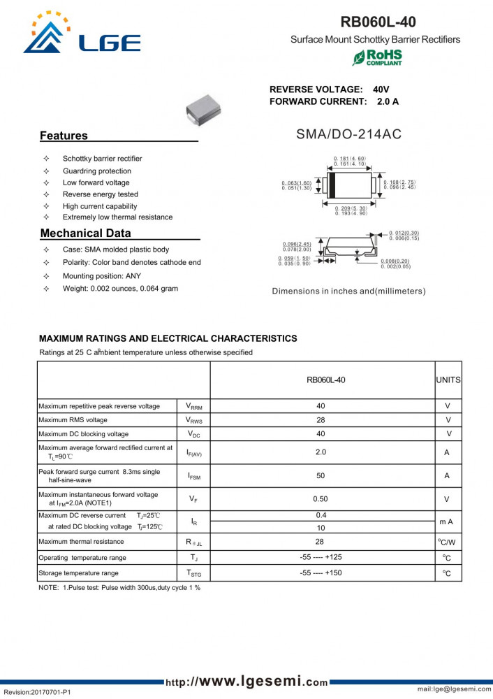 LGE RB060L-40 datasheet page 1
