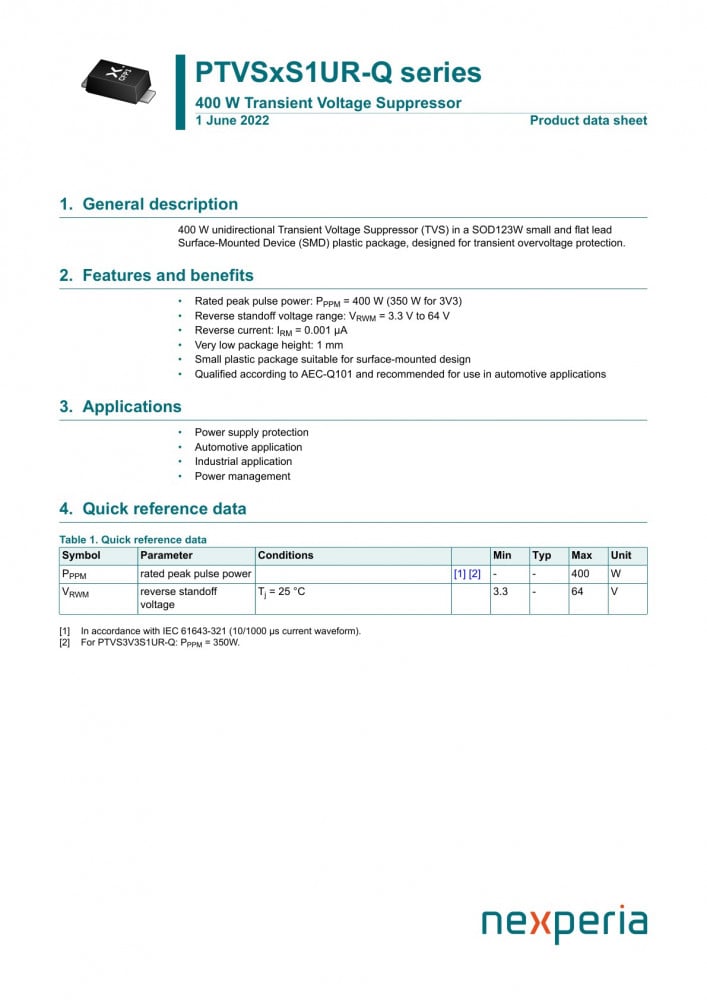 PTVS33VS1UR-QX datasheet page 1